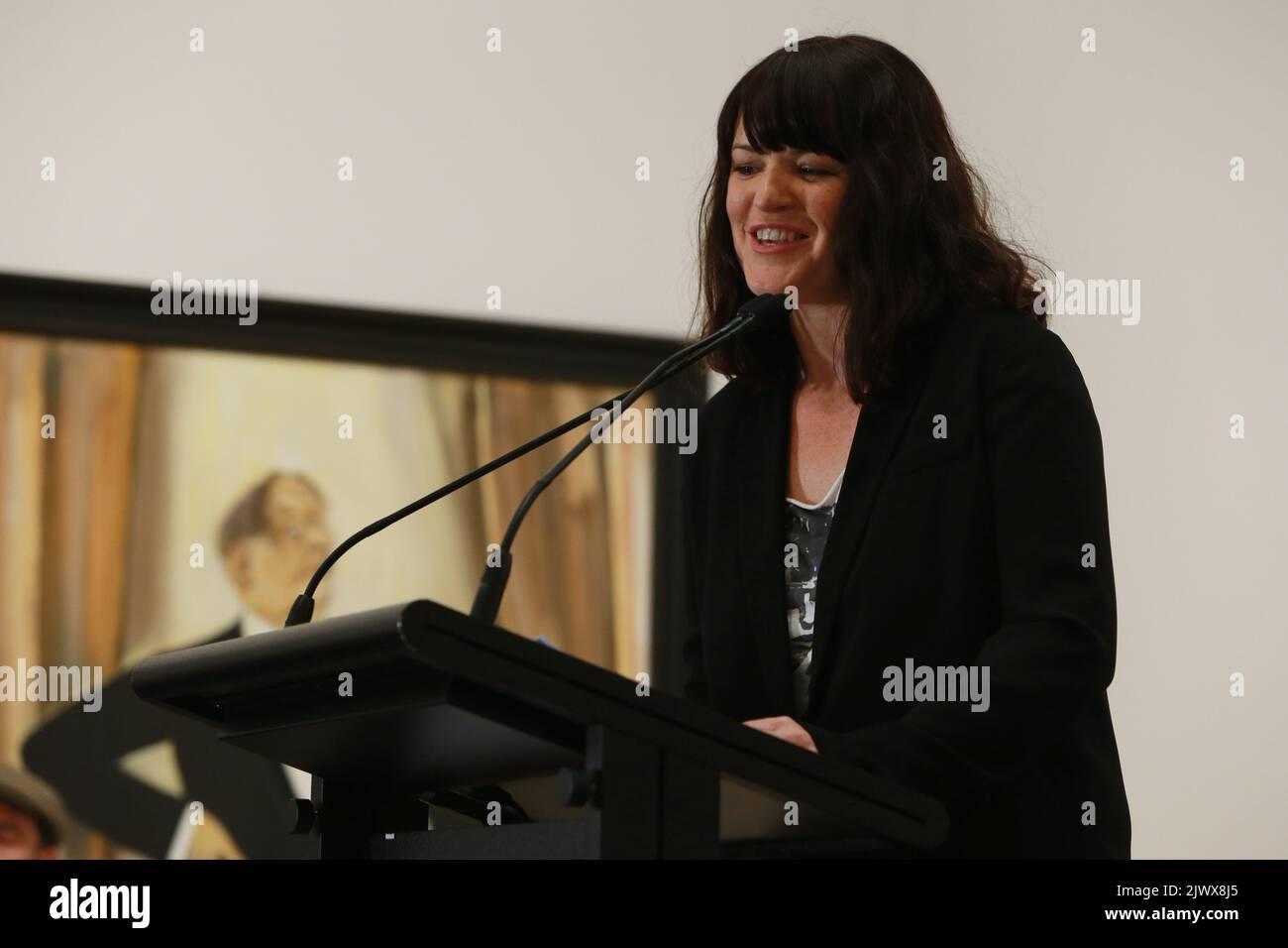 Fiona Lowry poses with her winning portrait at the Art Gallery of NSW ...