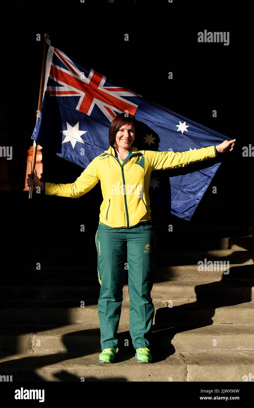 Australian cyclist Anna Meares poses for a photograph after being ...