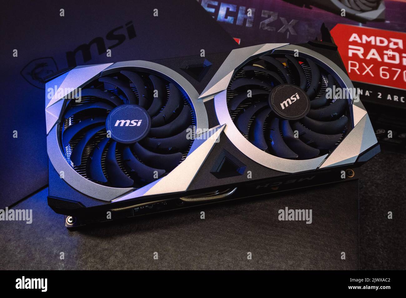 Kyiv, Ukraine - August 19, 2022: MSI MECH 2X graphics video card with ...