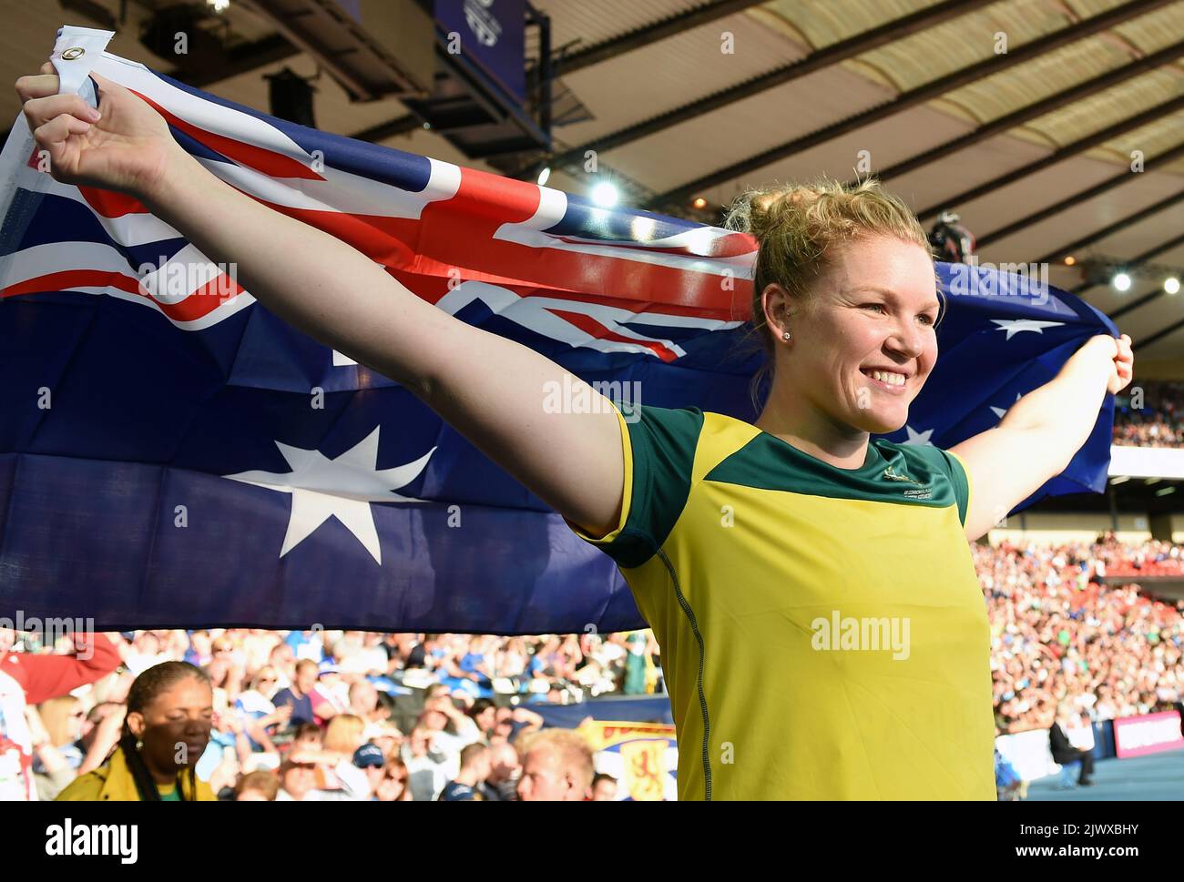 Australia's Dani Samuels celebrates after winning gold in the discus ...