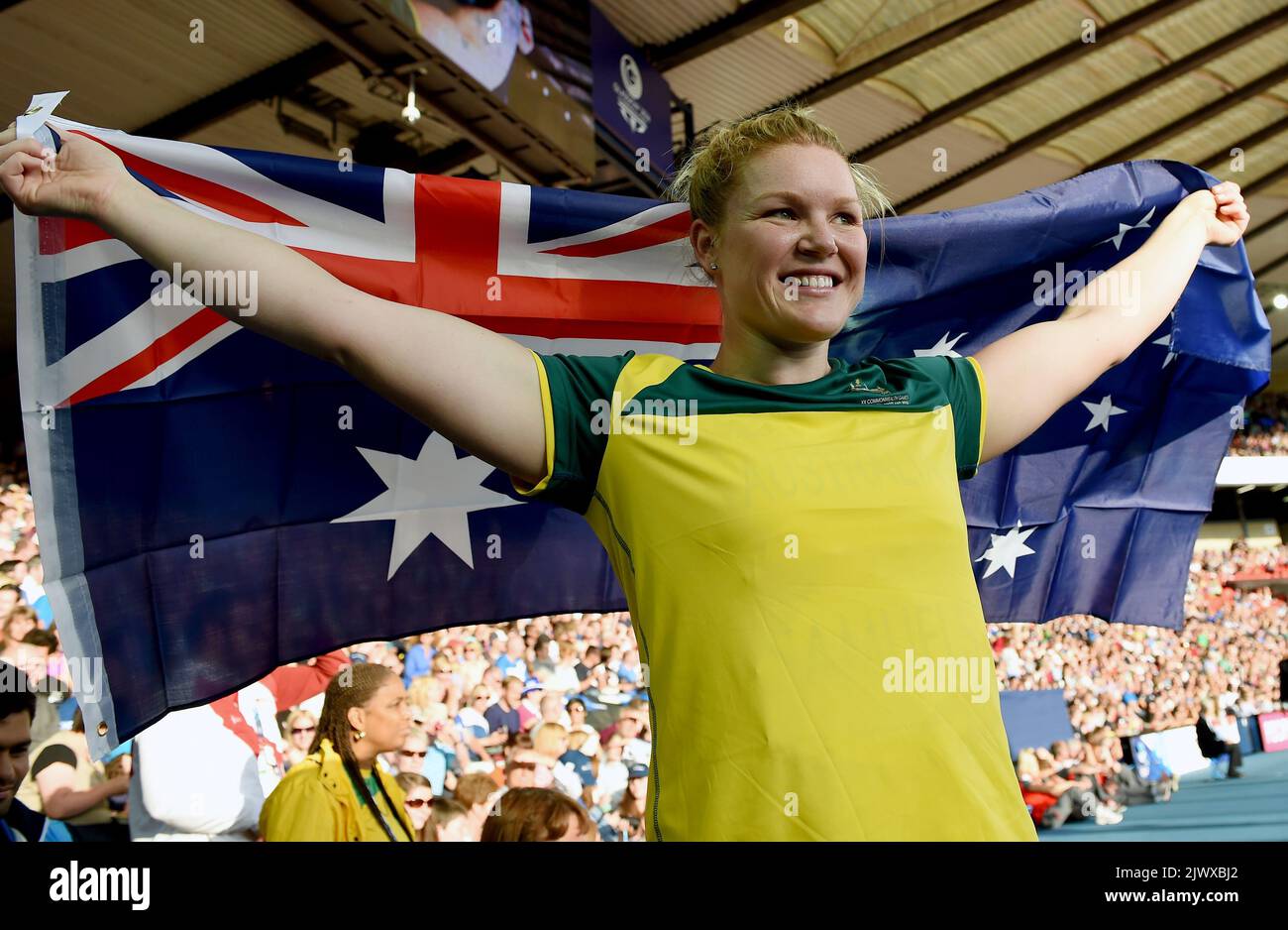 Australia's Dani Samuels celebrates after winning gold in the discus ...