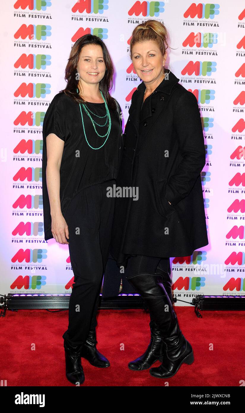 Jennifer Hansen (R) and friend on the red carpet at the film premiere ...