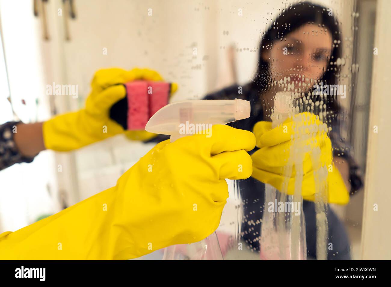 Girl washing face mirror hi-res stock photography and images - Alamy