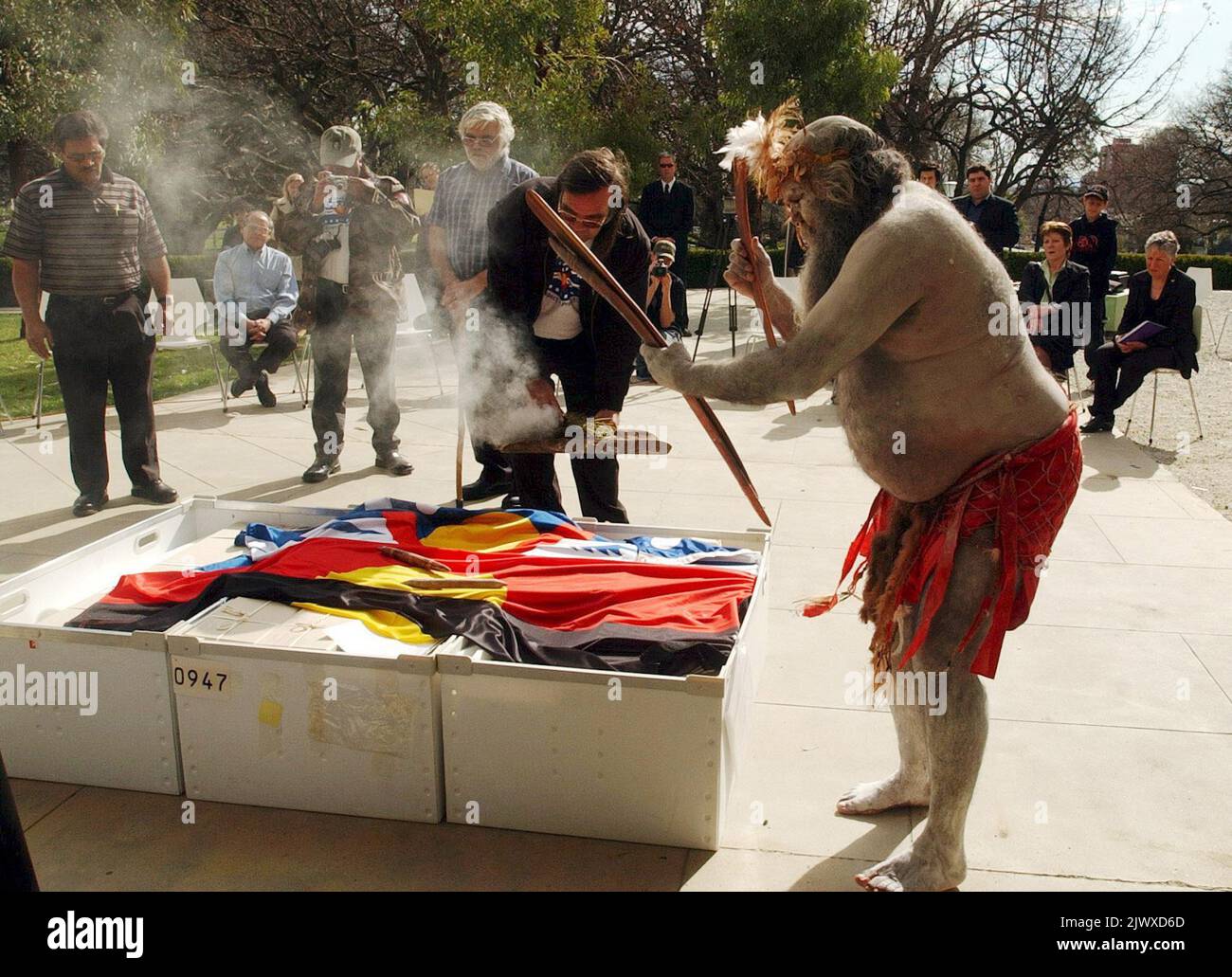 Aboriginal elder Major Sumner prepares a traditional smoke ceremony at ...