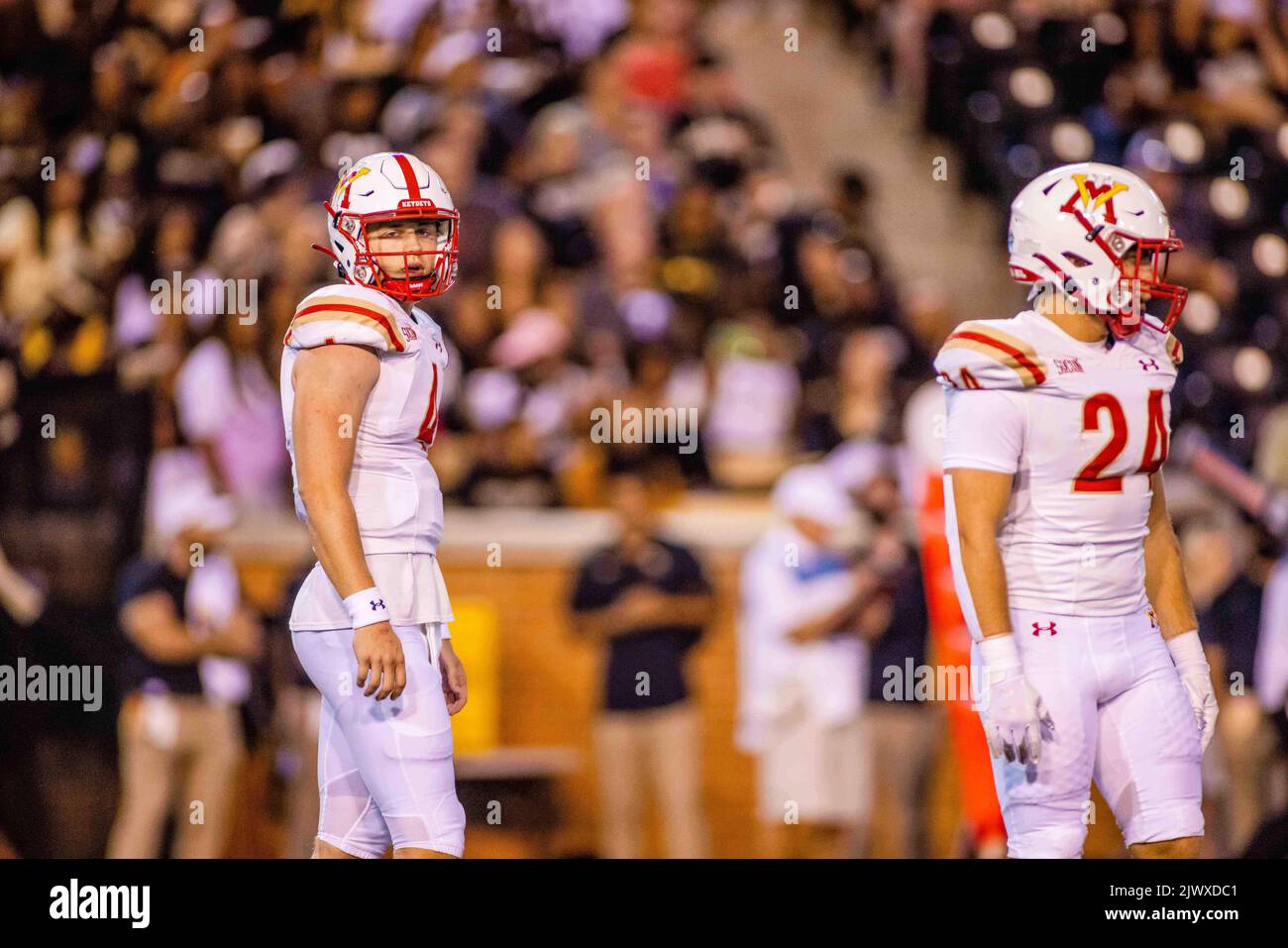 Winston-Salem, NC, USA. 1st Sep, 2022. Virginia Military Institute Keydets quarterback Seth ...