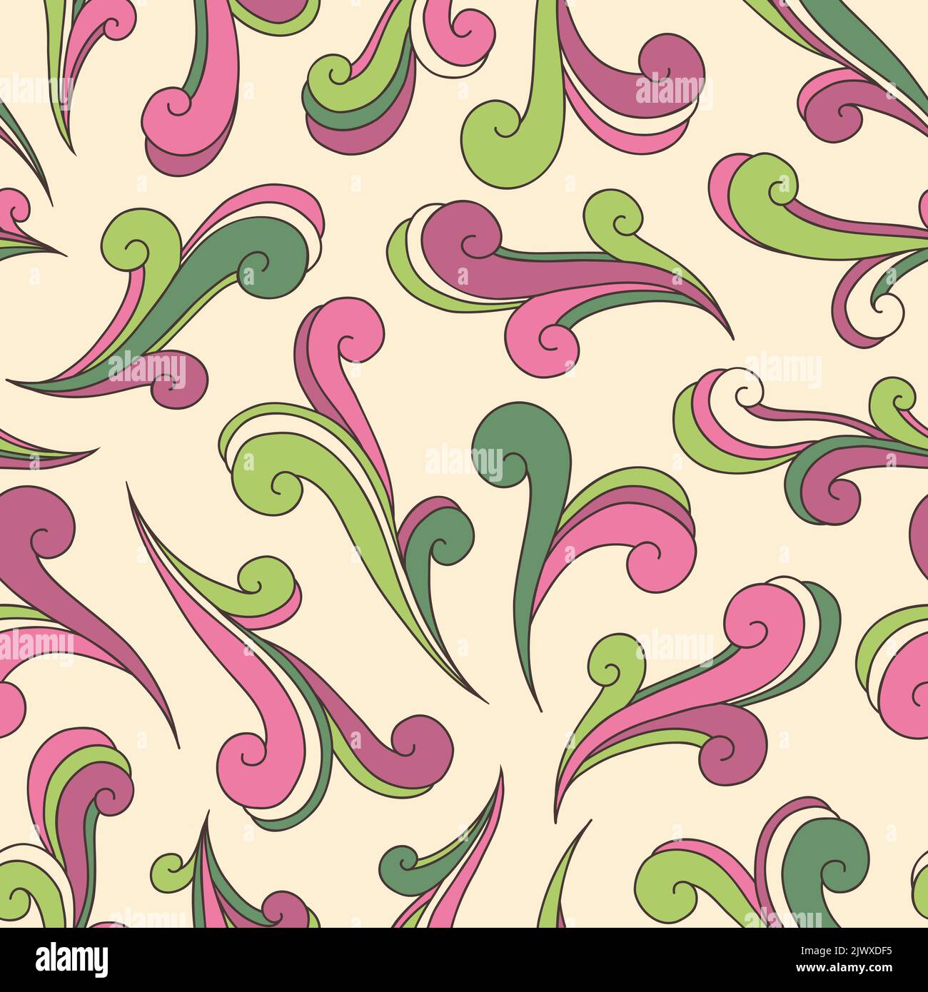 Boho Groovy Retro Psychedelic Swirls Vector Seamless Pattern Stock ...