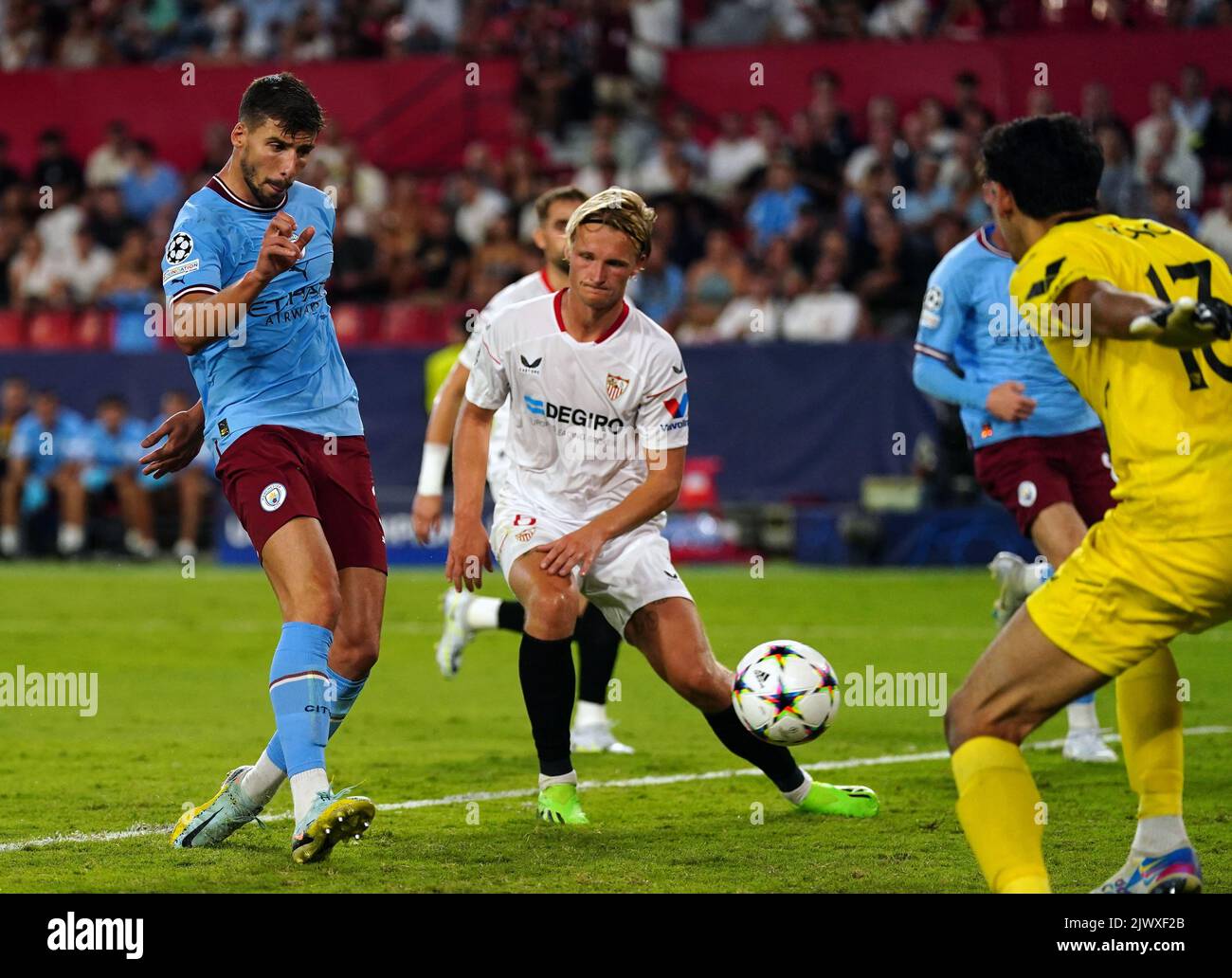 Manchester City's Ruben Dias scores their side's fourth goal of the ...
