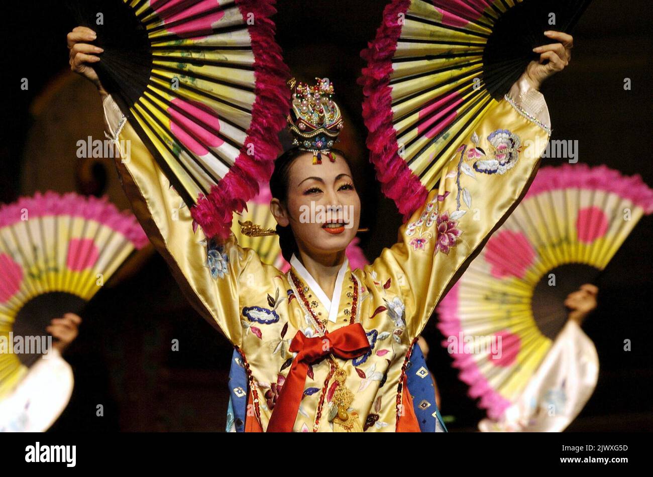 Members of the National Dance Company of Korea perform the Buchaechum ...