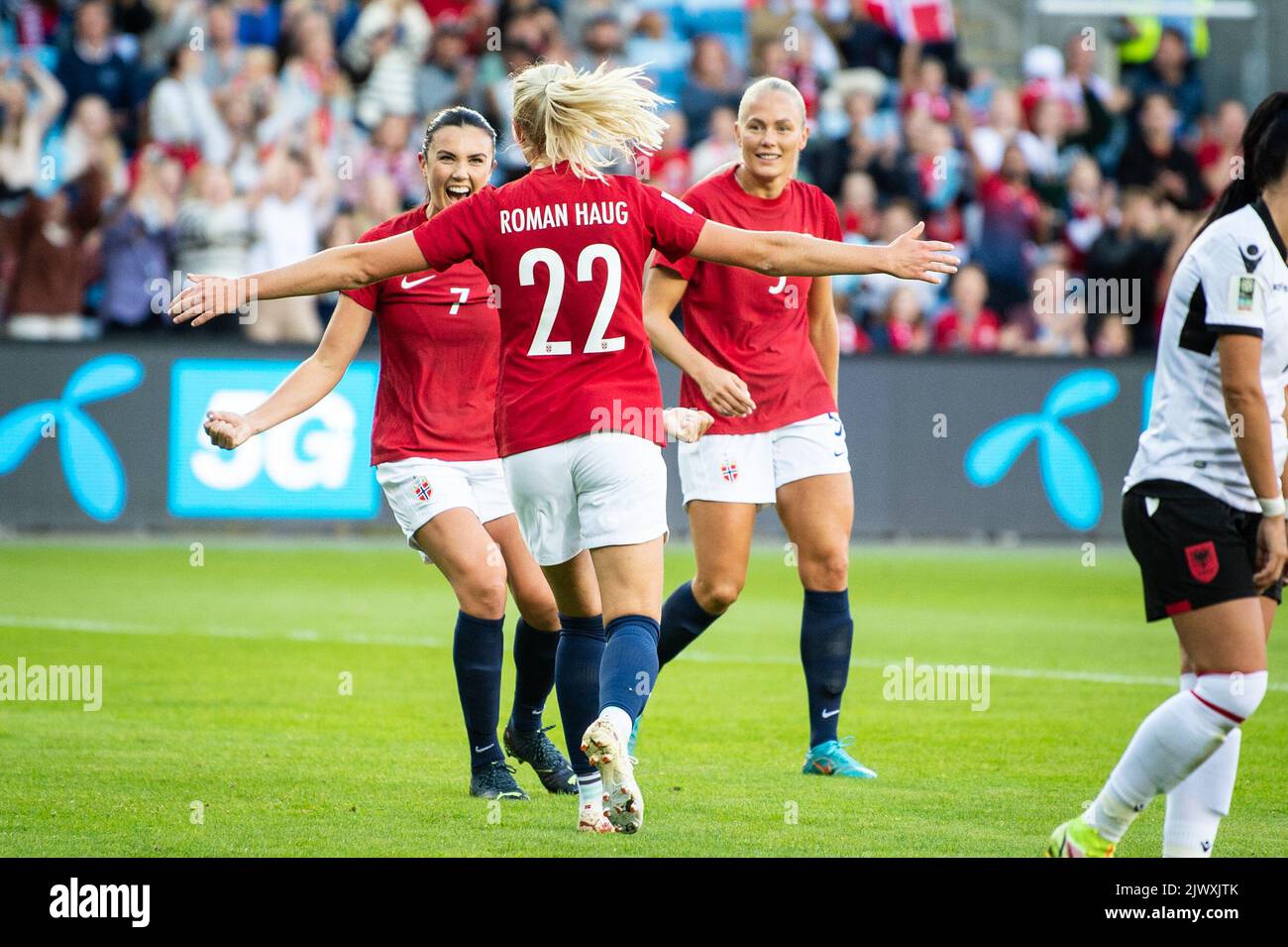 Oslo, Norway. 06th Sep, 2022. Sophie Haug (22) of Norway scores for 2-0 ...