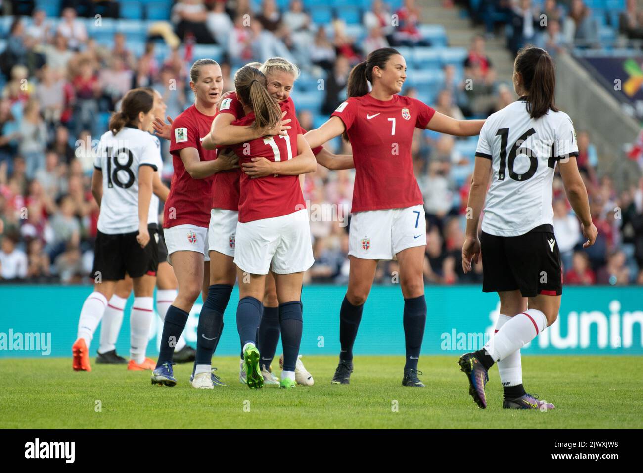 Oslo, Norway. 06th Sep, 2022. Sophie Haug (22) of Norway scores for 1-0 ...