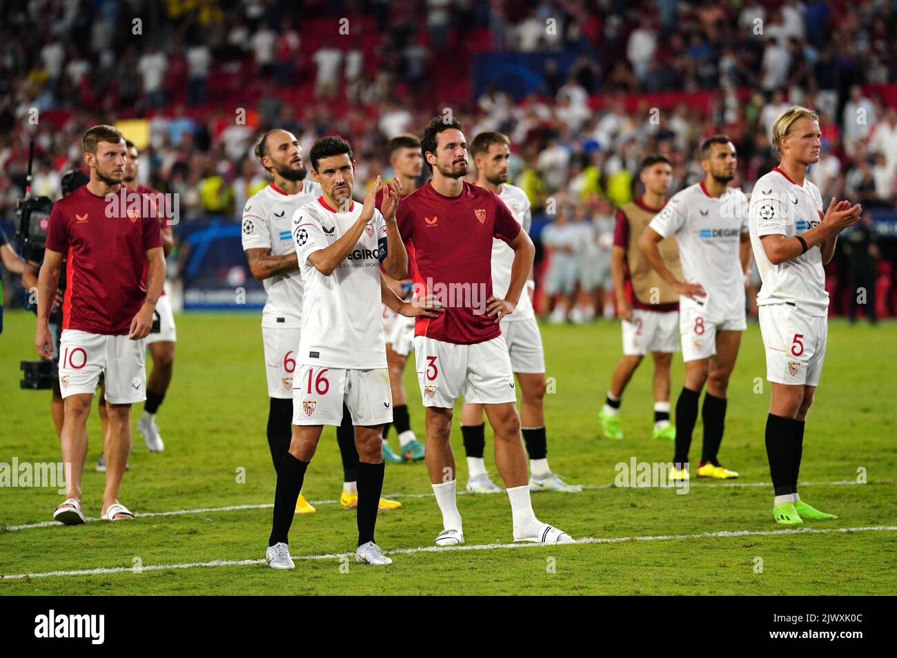 Sevilla players applaud the fans following the UEFA Champions League ...