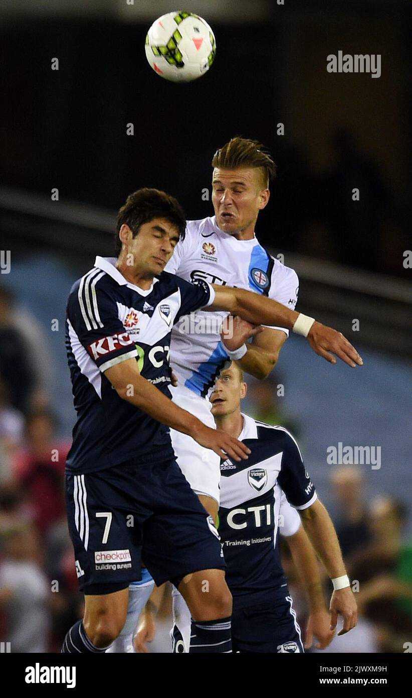 Melbourne City's Erik Paartalu and Melbourne Victory's Gui Finkler ...
