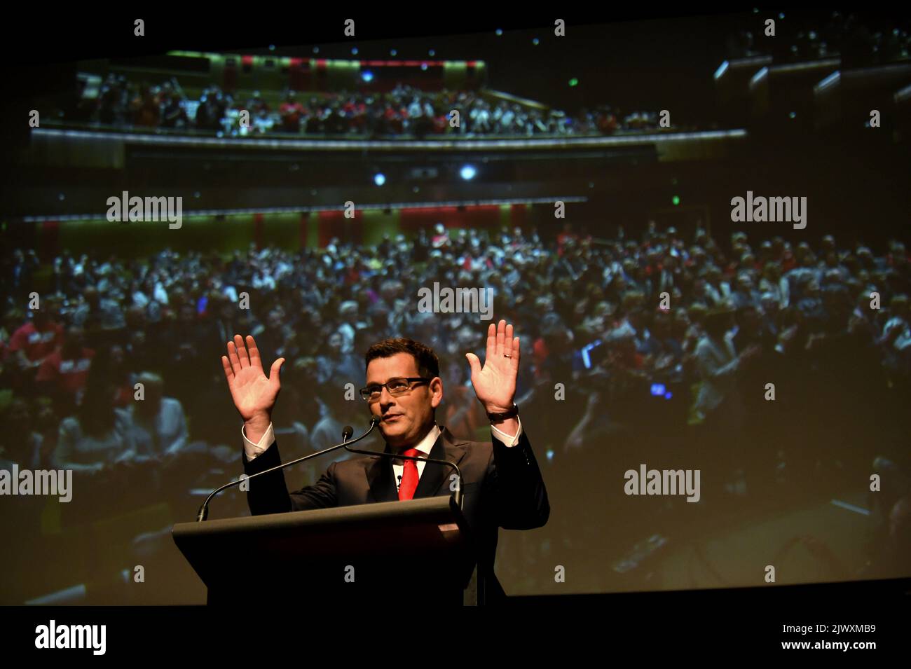 Opposition leader Daniel Andrews with his wife Chole and daughter ...