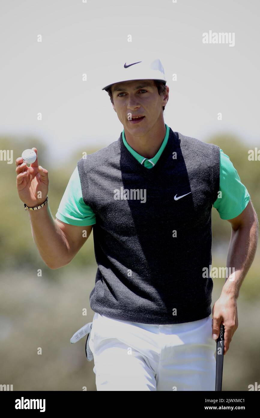 Winner, Danish golfer Thorbjorn Olesen putting at the Perth ...