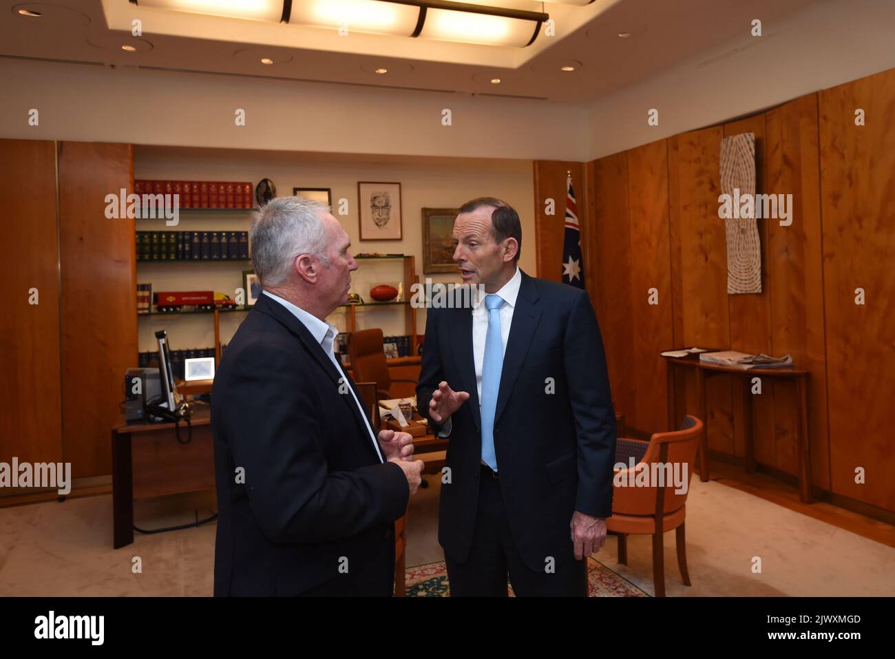 Prime minister Tony Abbott speaks to Skin Cancer Network ambassador ...