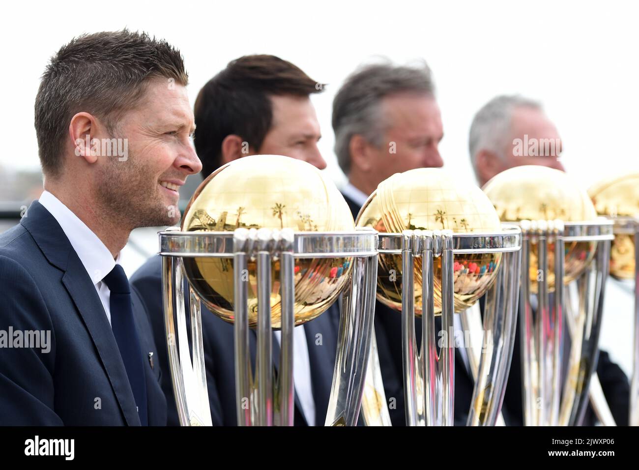 Australian cricket captain Michael Clarke, along with former captains ...