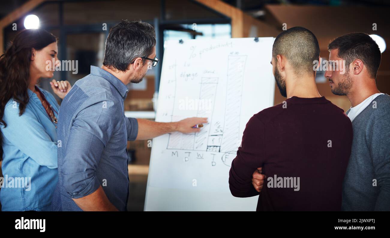 The creative process. a group of colleagues brainstorming together on a ...