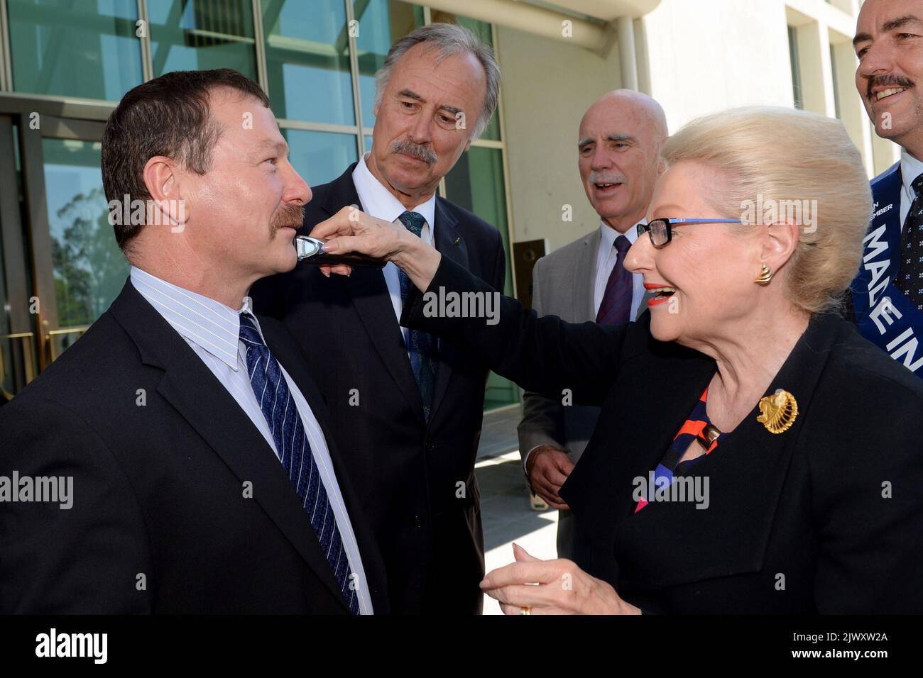 Speaker Bronwyn Bishop gives MP John Alexander's mustache a trim at ...