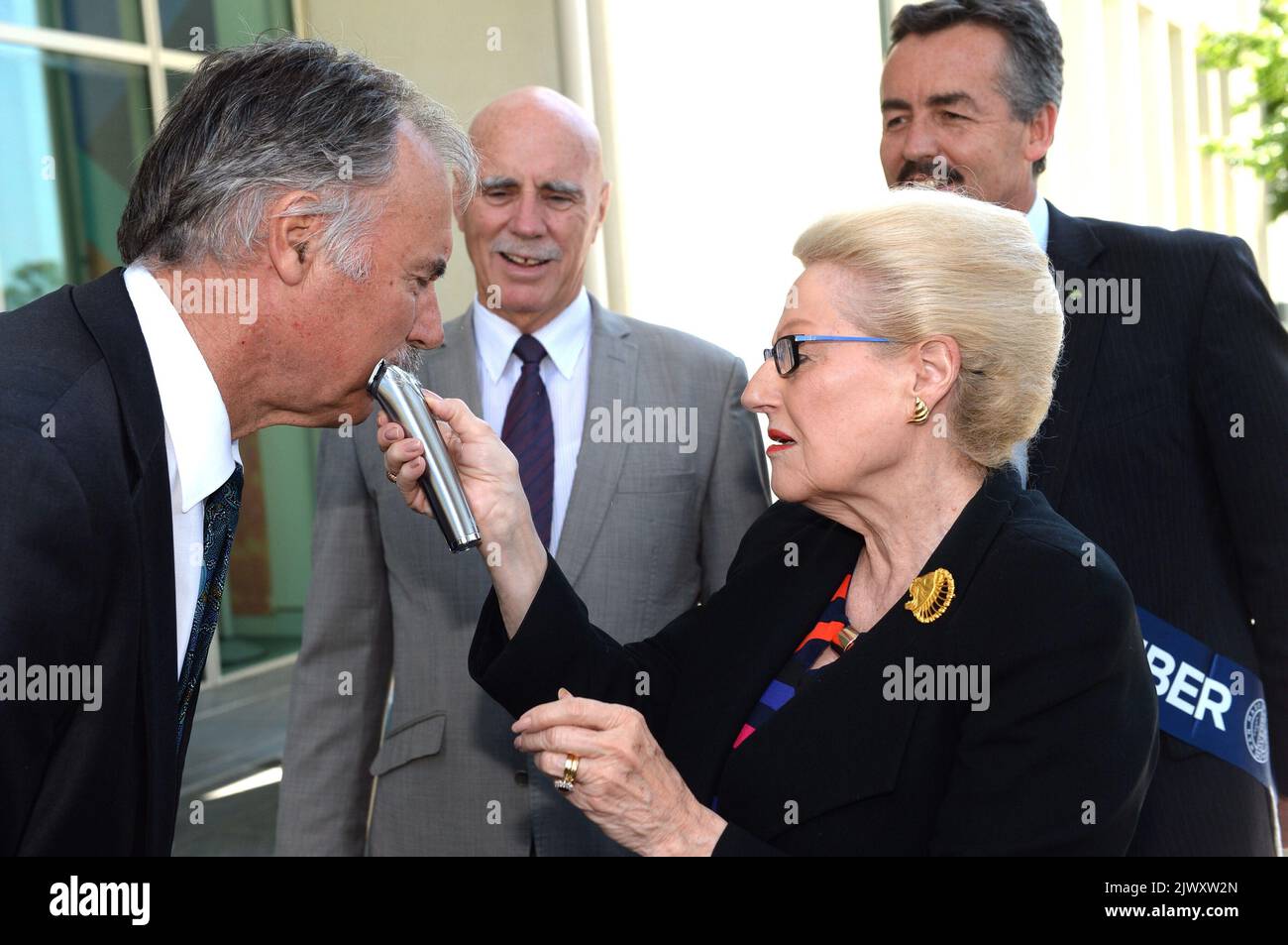 Speaker Bronwyn Bishop gives MP John Alexander's mustache a trim at ...