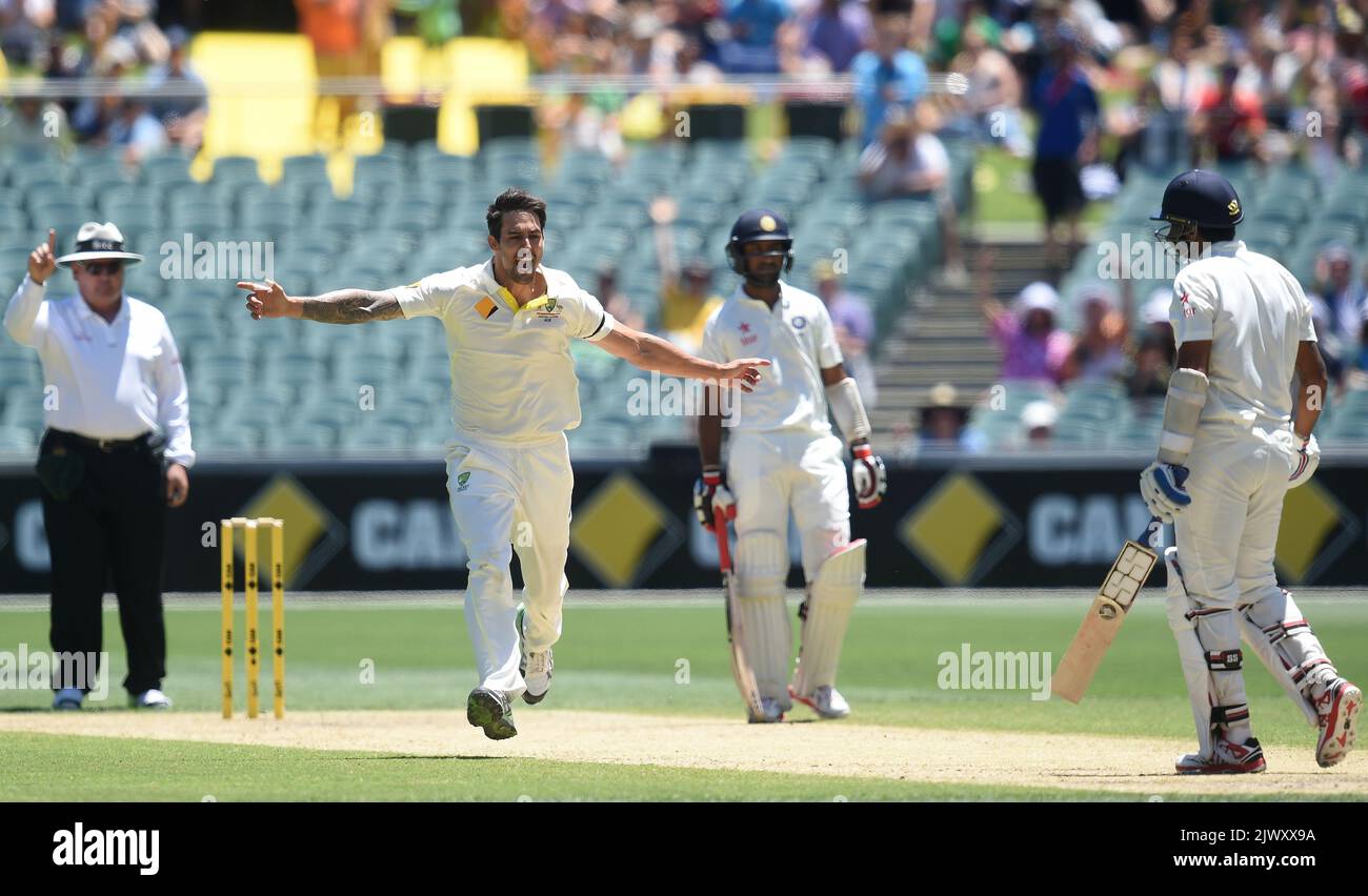 Australian bowler Mitchell Johnson reacts after dismissing Indian ...