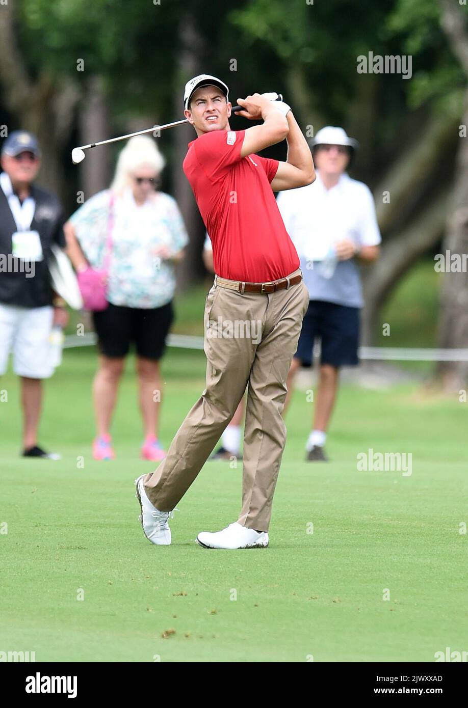 Australian golfer and defending champion Adam Scott in action during ...