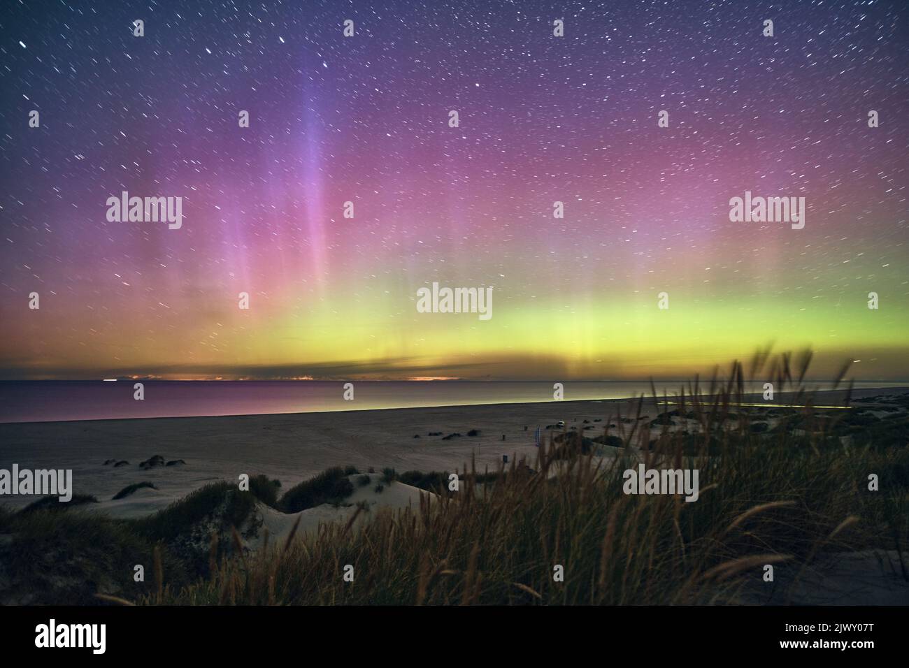 Northern Lights Aurora Borealis over danish Coast. High quality photo ...