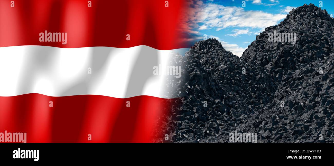 Austria - country flag and pile of coal - 3D illustration Stock Photo ...