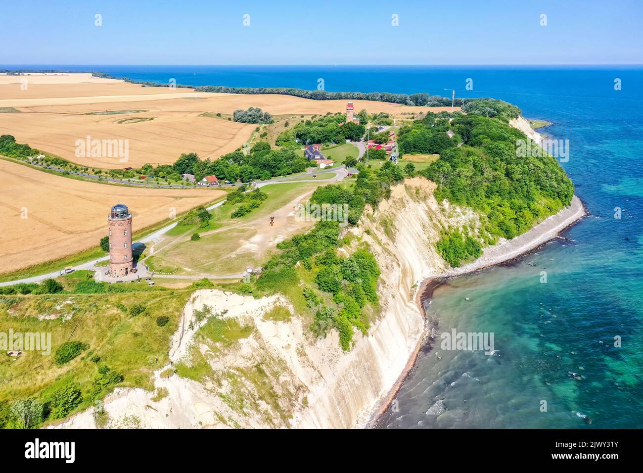 Aerial view of Kap Arkona on Rügen island at the Baltic Sea with ...