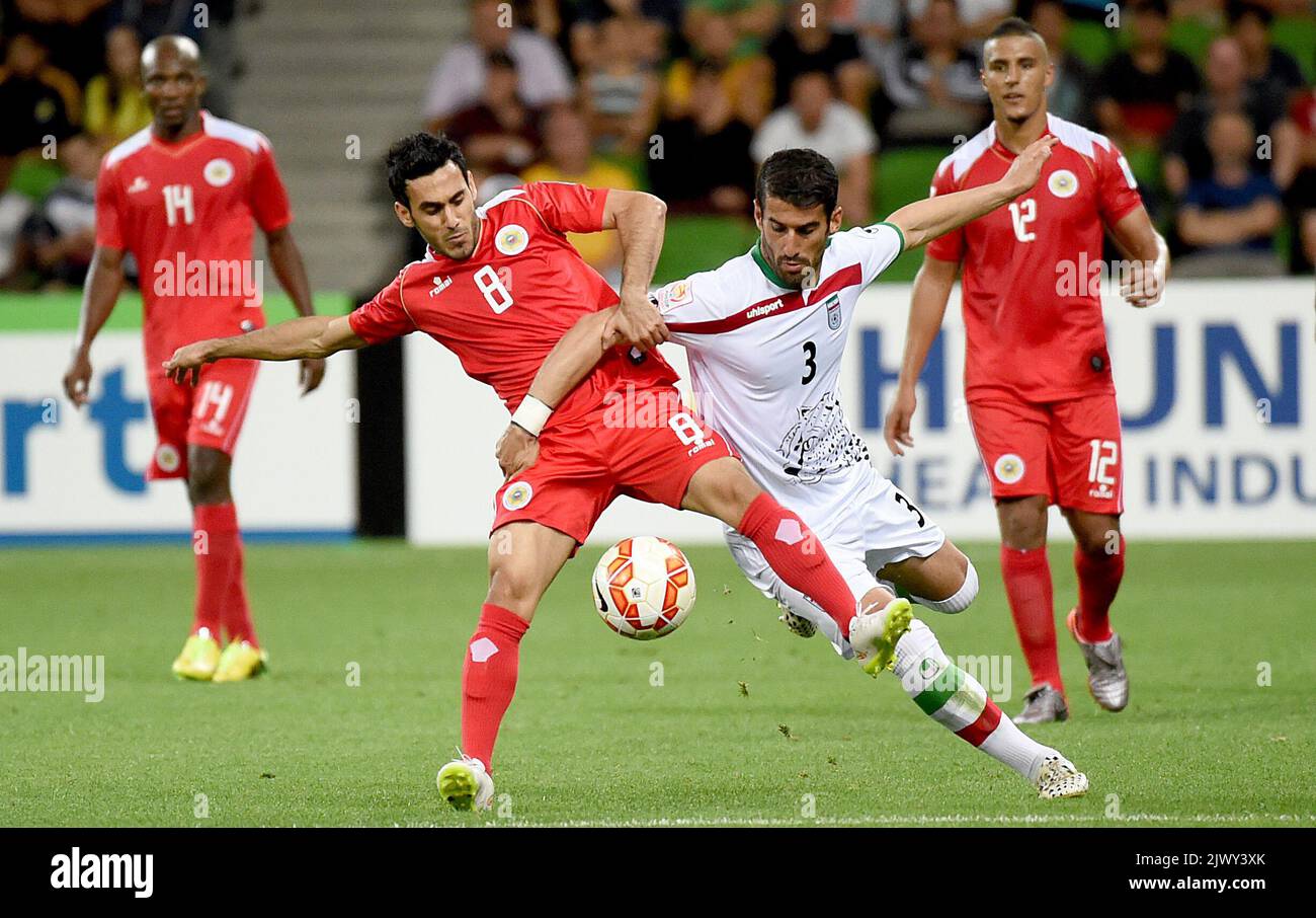 Ehsan Haji Safi of Iran and Sayed Ahmed Jaafar of Bahrain contest for ...