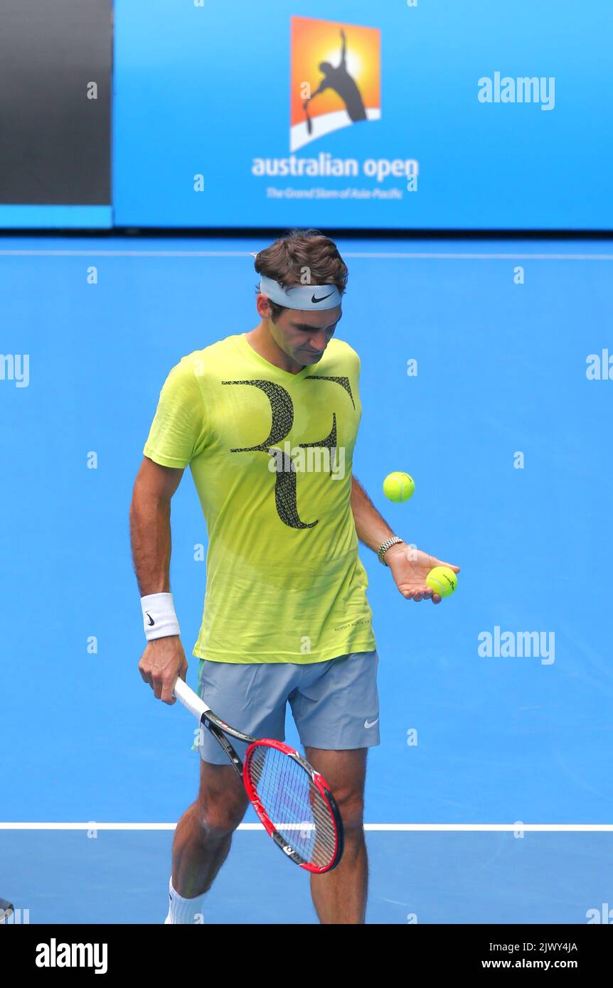Roger Federer during his training session in Melbourne, Thursday, Jan ...