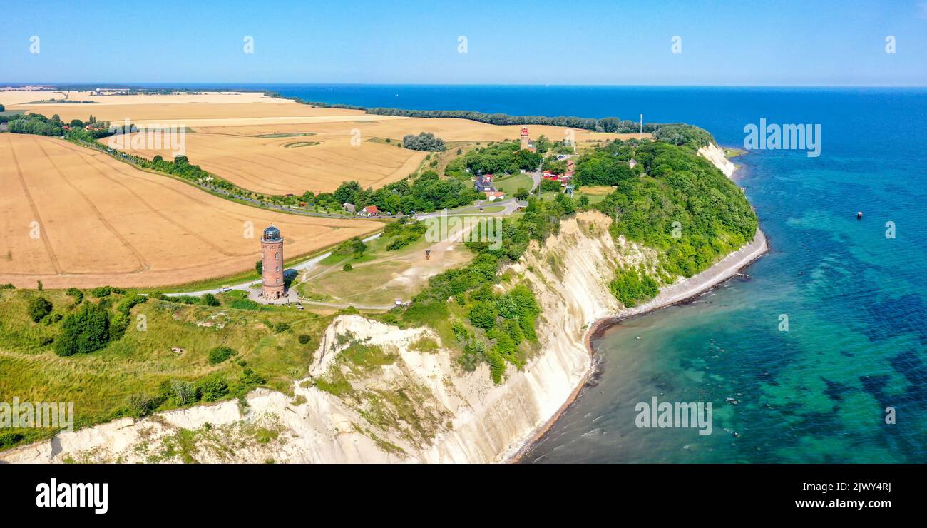 Aerial view of Kap Arkona on Rügen island at the Baltic Sea with ...