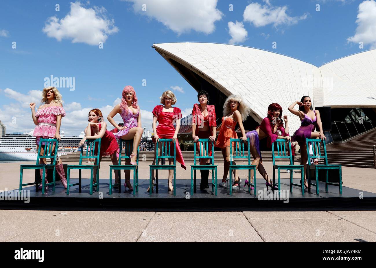 Verity Hunt-Ballard (second left) and the cast of Sweet Charity perform ...