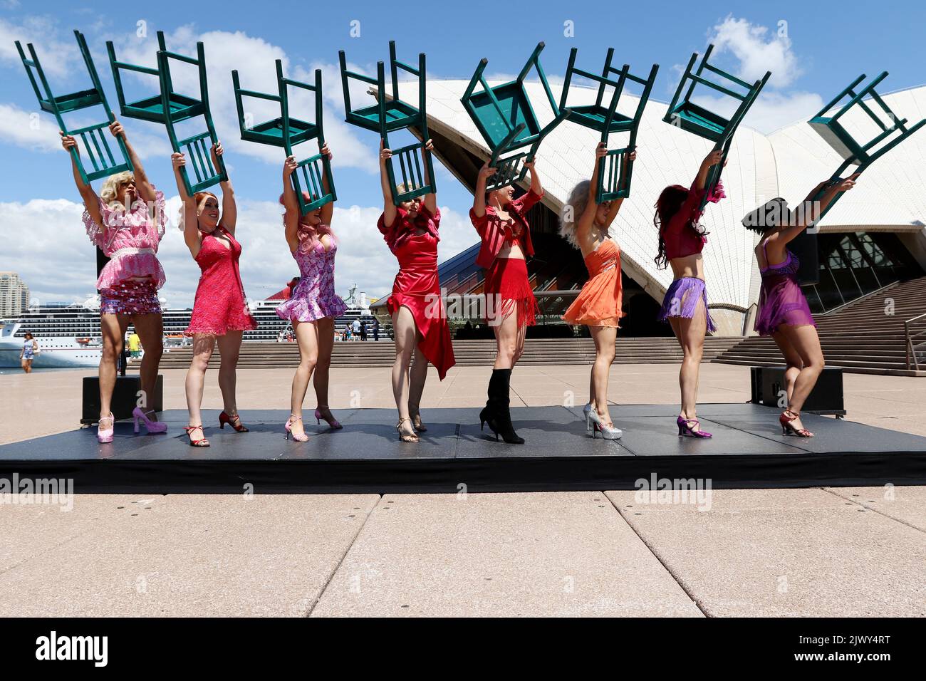 Verity Hunt-Ballard (second left) and the cast of Sweet Charity perform ...