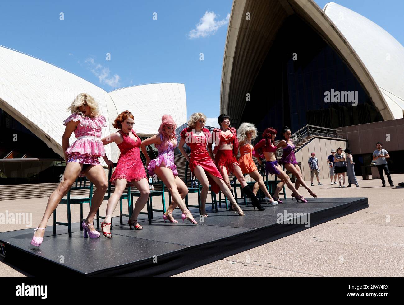 Verity Hunt-Ballard (second left) and the cast of Sweet Charity perform ...
