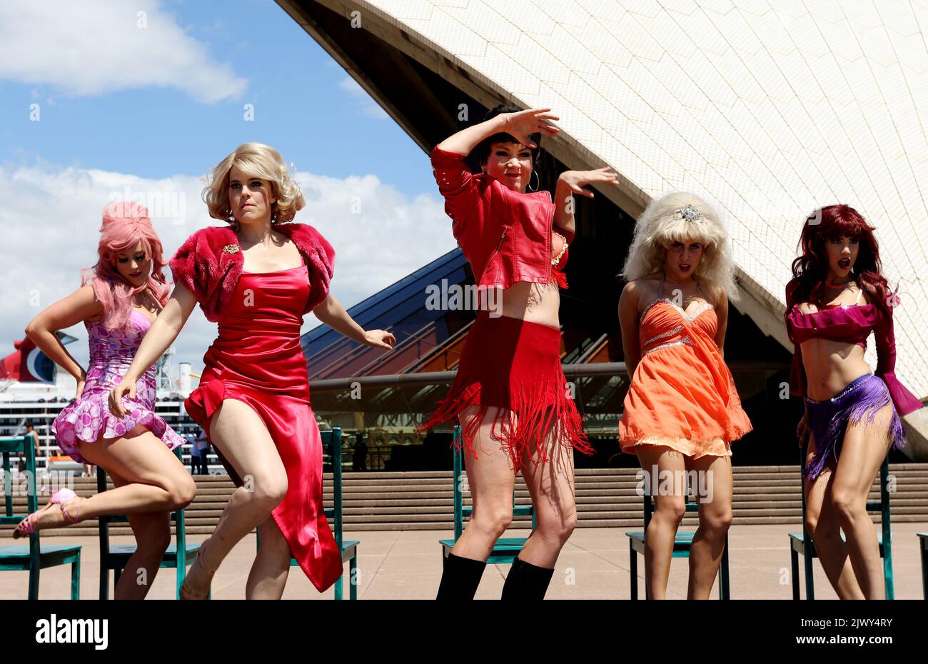 The cast of Sweet Charity perform Hey Big Spender at a media call on ...