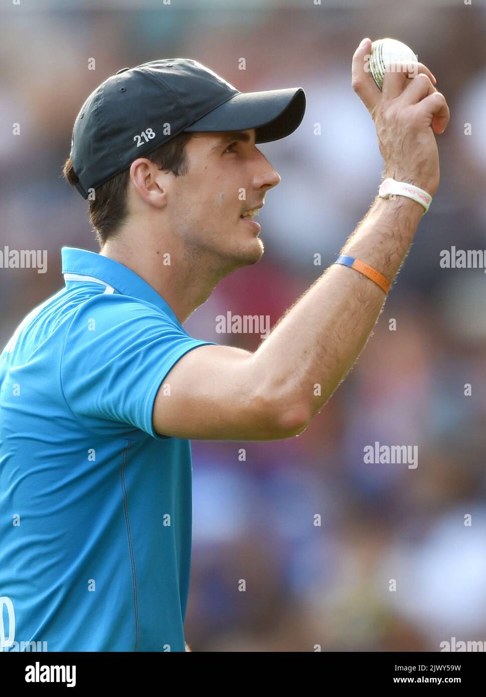 England bowler Steven Finn shows the ball after taking 5 wickets during ...