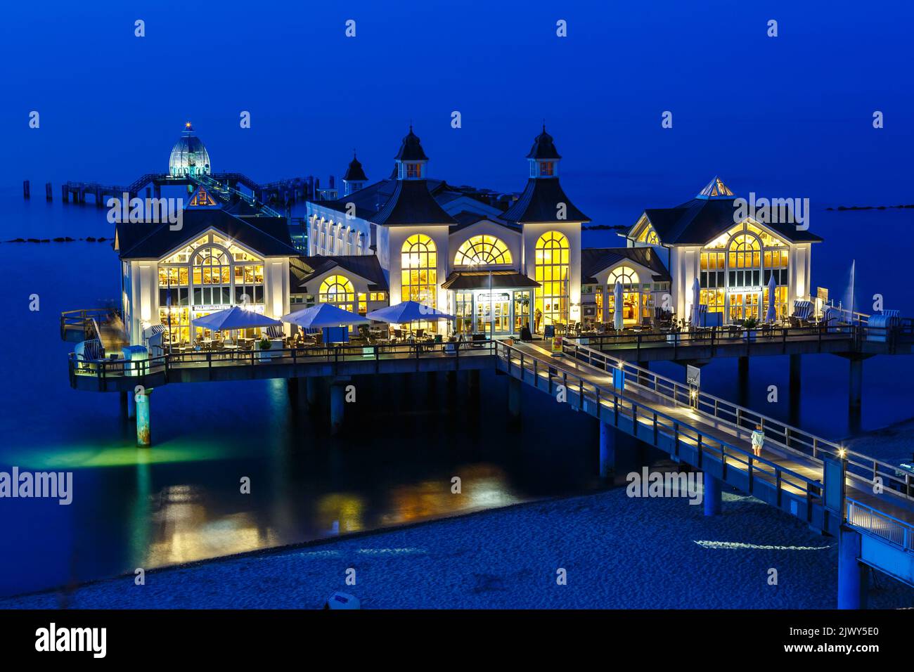 Pier in the seaside resort of Sellin on Rügen island at Baltic Sea ...