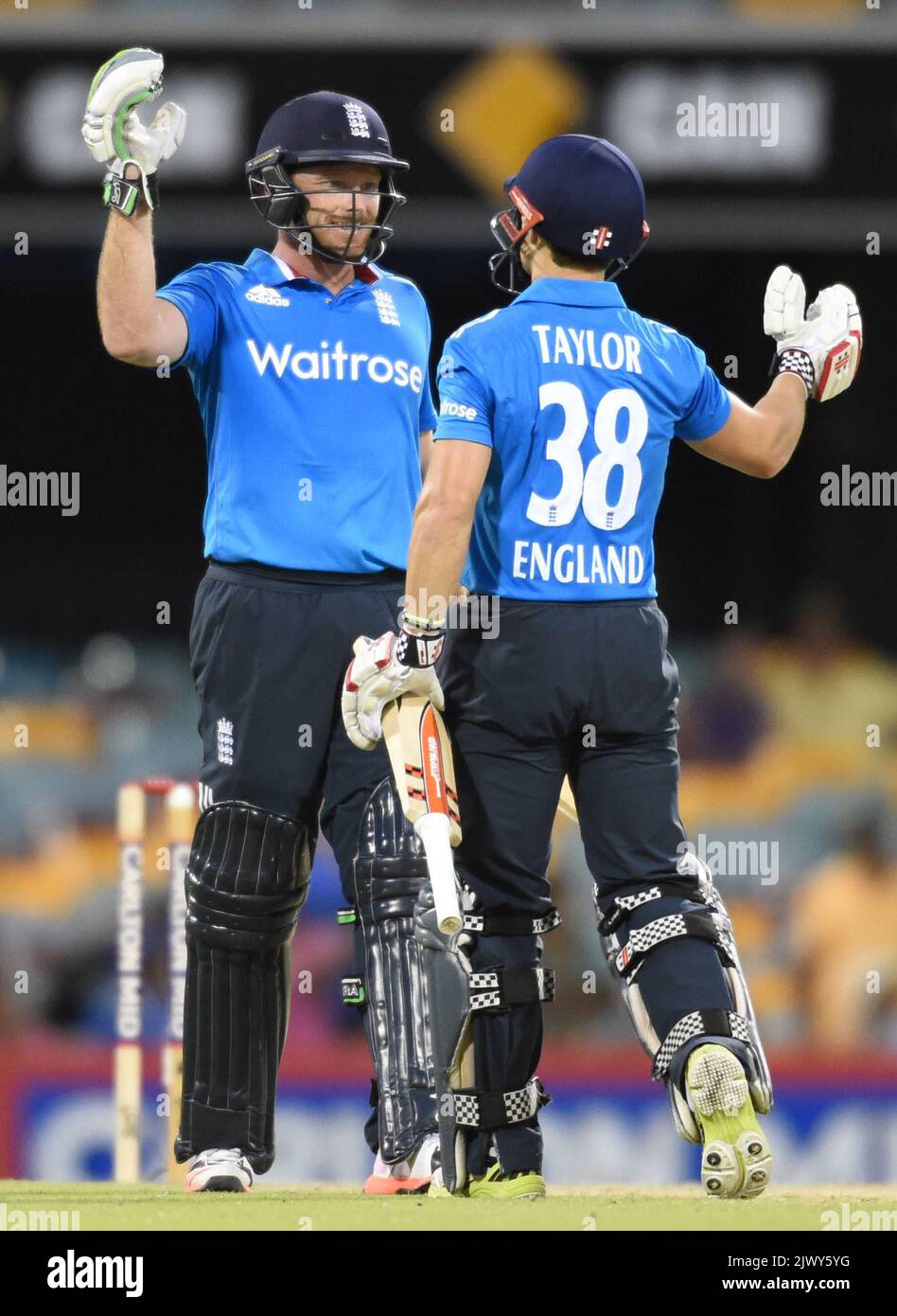 England batsmen Ian Bell and James Taylor celebrate following the Tri ...