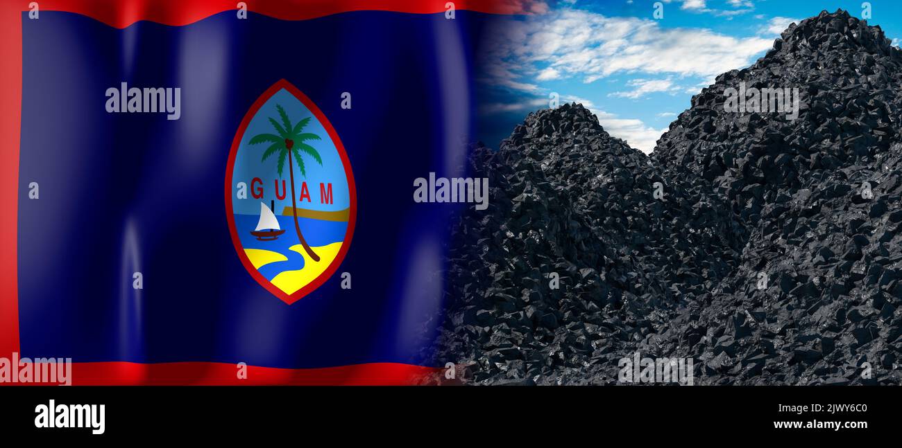 Guam - country flag and pile of coal - 3D illustration Stock Photo - Alamy