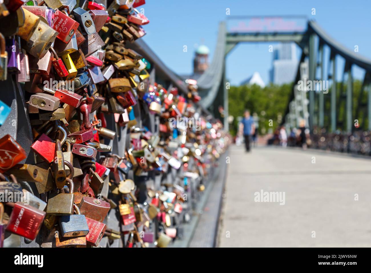 Frankfurt love locks on Eiserner Steg bridge symbol in Germany Stock ...