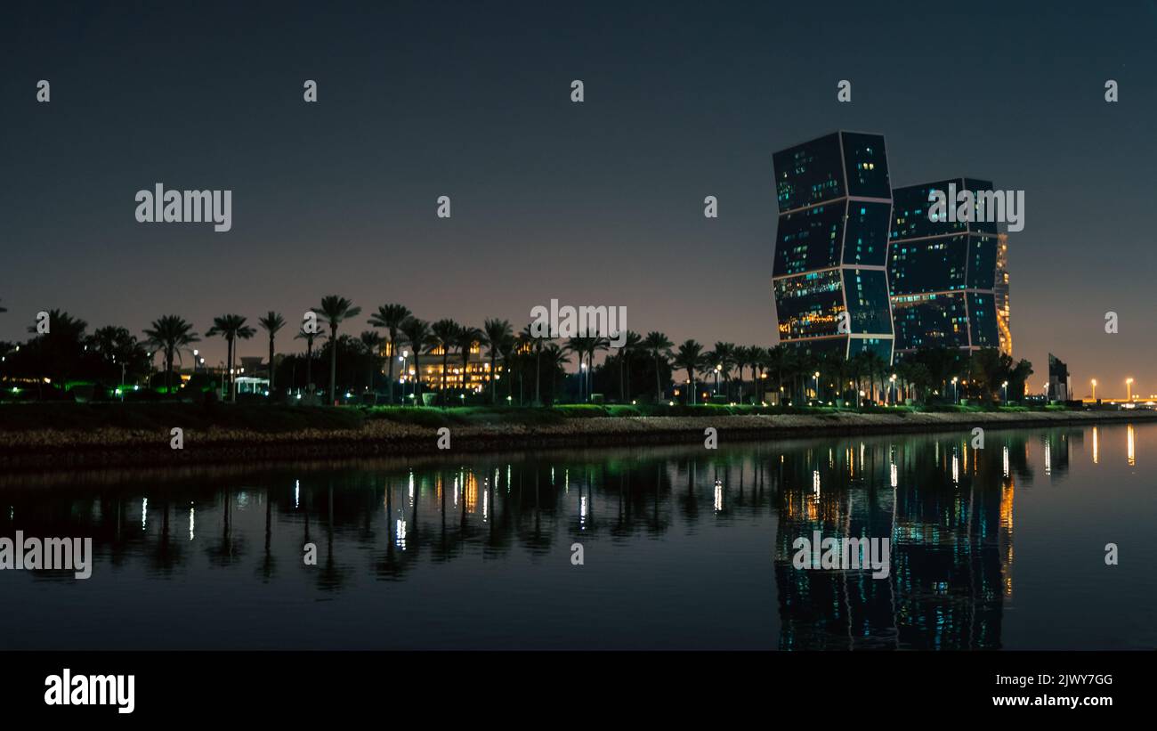 Doha,Qatar- August 05, 2022 : Twin towers in the lusail area Stock ...