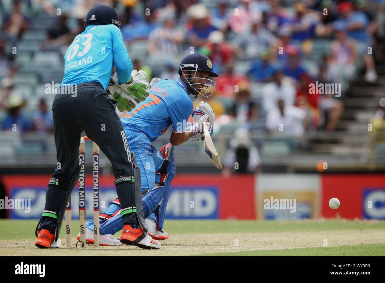 Ajinkya Rahane of India plays a shot during the Tri Series One Day ...