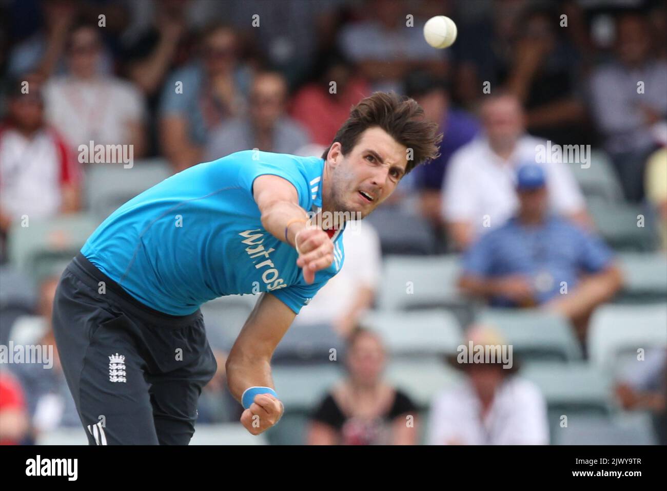 Steven Finn of England bowls during the Tri Series One Day ...