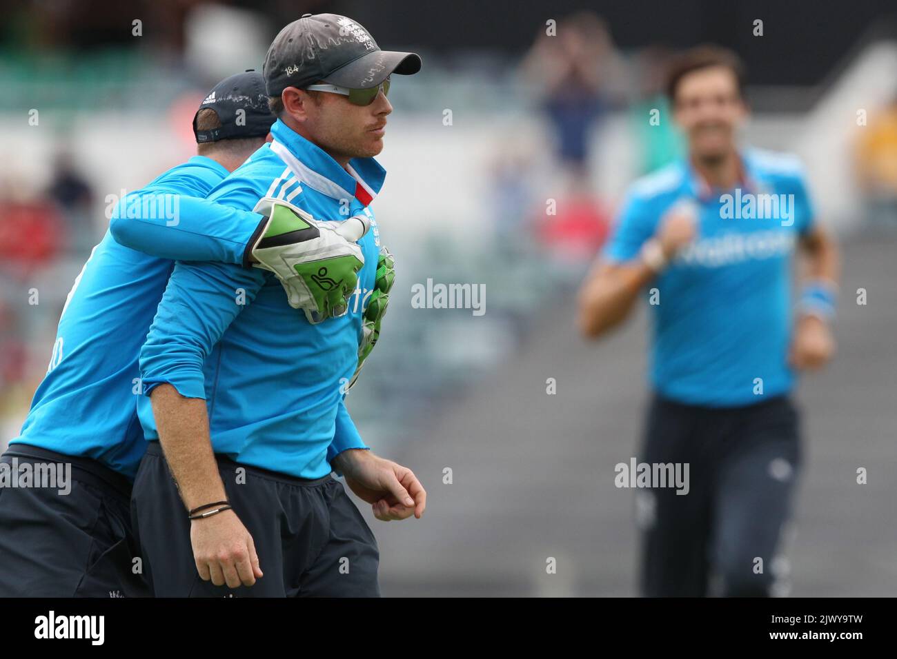 Ian Bell of England celebrates after catching out Stuart Binny of India ...