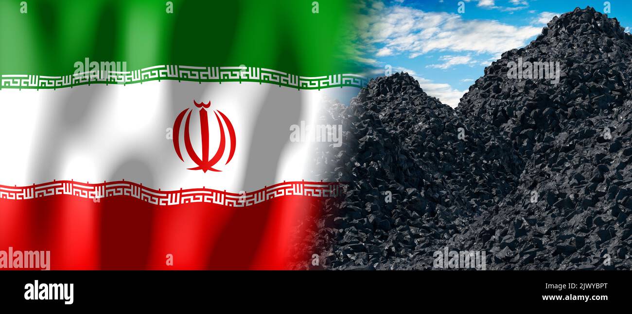 Iran - country flag and pile of coal - 3D illustration Stock Photo - Alamy