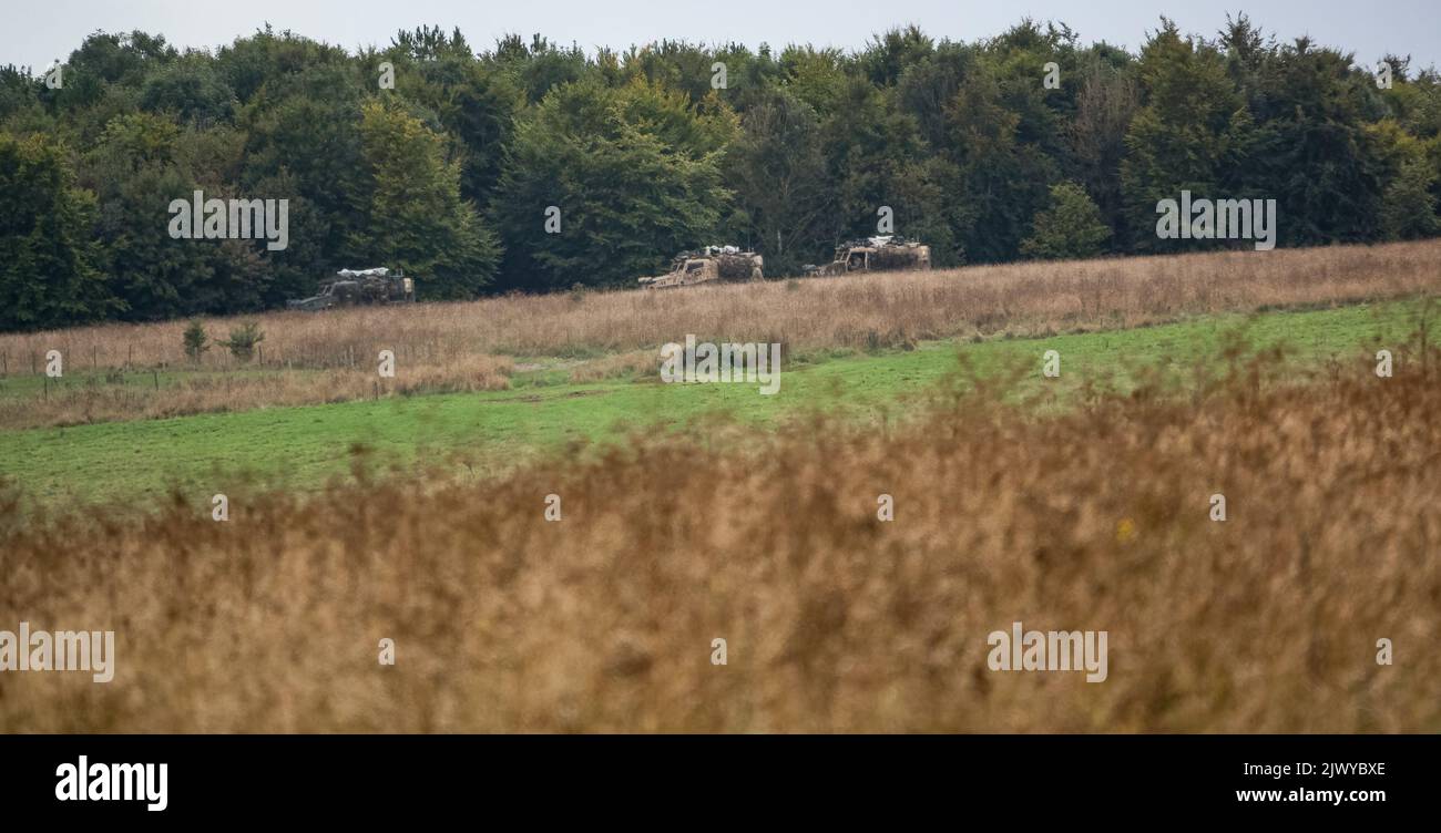 Three British army Foxhound light protection patrol vehicles (LPPV ...