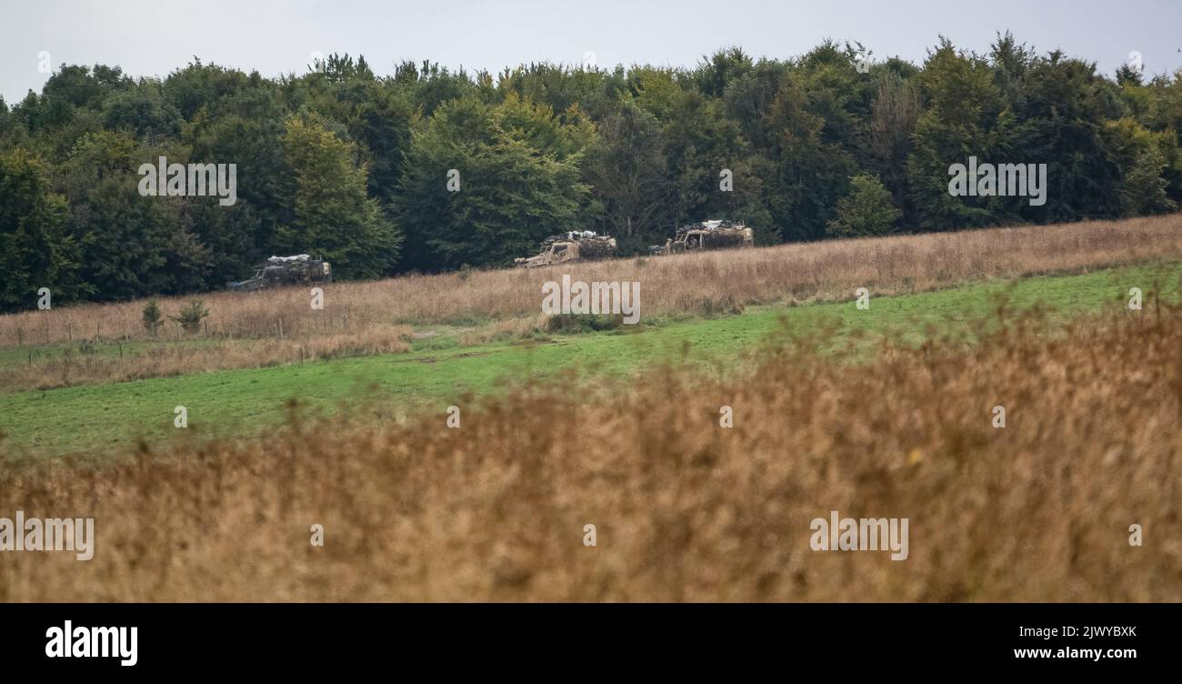 Three British army Foxhound light protection patrol vehicles (LPPV ...