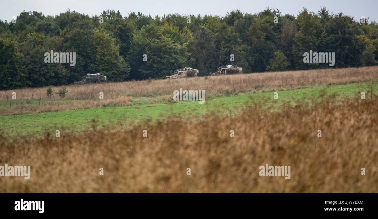 Three British army Foxhound light protection patrol vehicles (LPPV ...