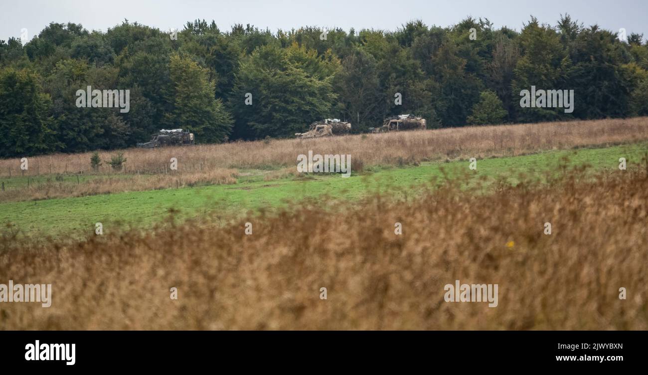 Three British army Foxhound light protection patrol vehicles (LPPV ...