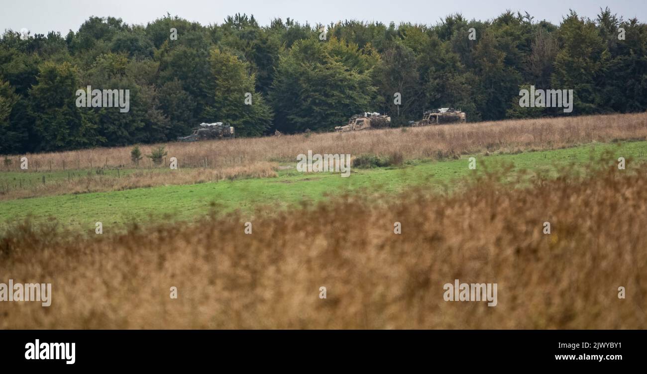 Three British army Foxhound light protection patrol vehicles (LPPV ...